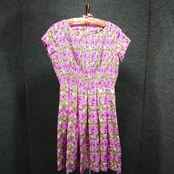 Toni Hunt | Dresses | 95s Vintage Taupe Fuchsia Floral Circle Dress ...